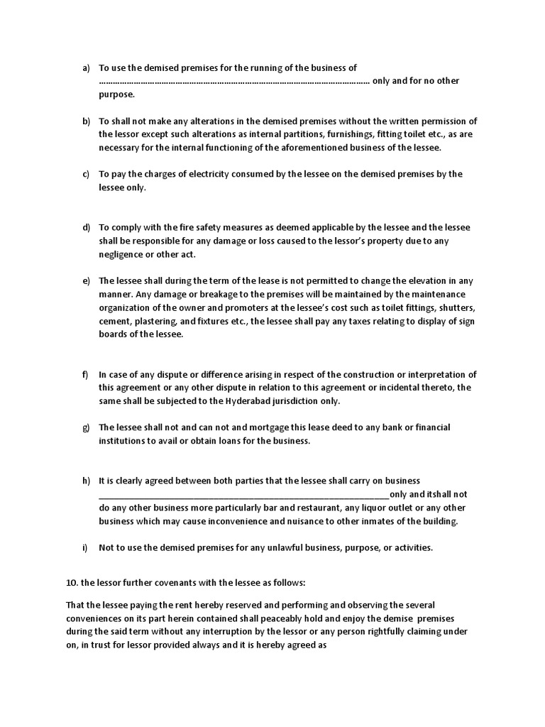 To Use the Demised Premises for the Running of the Business Of ...