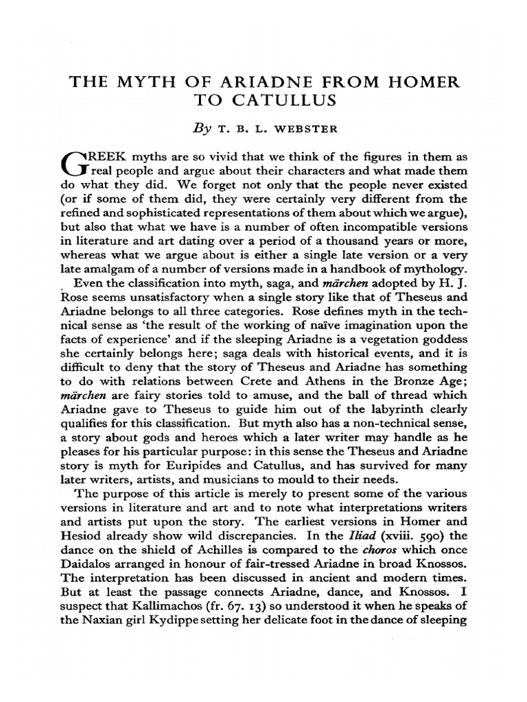 Ariadne: Myths from Homer to Catullus | PDF | Minotaur | Theseus
