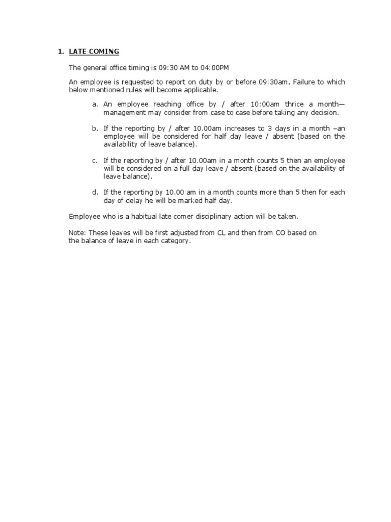 Late Coming Policy and Attendance Rules | PDF