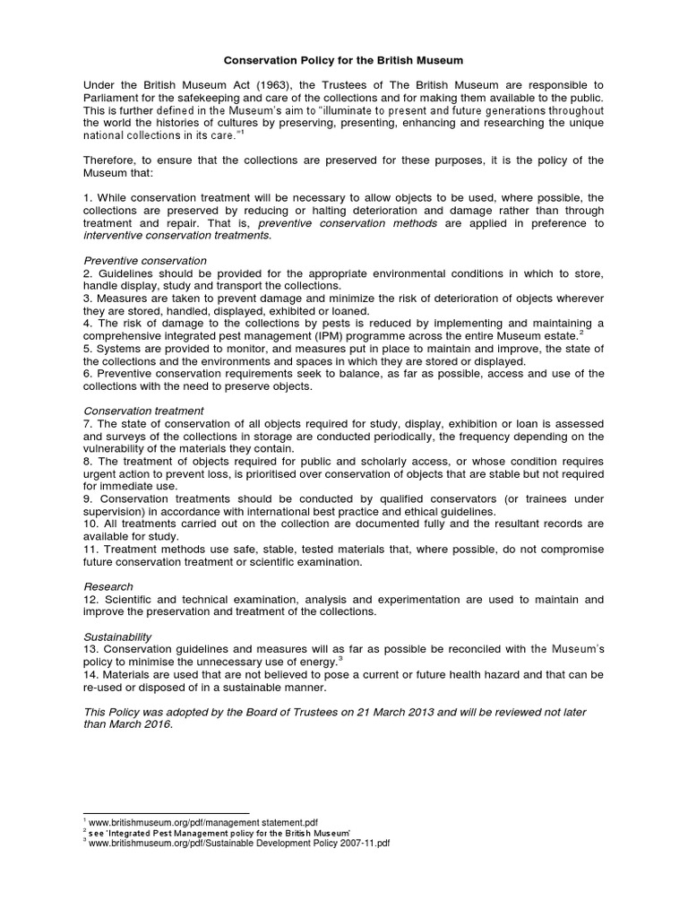 British Museum Conservation Policy | PDF | Collections Care | Conservation