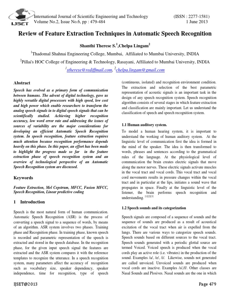 Review of Feature Extraction Techniques in Automatic Speech Recognition | Download Free PDF ...