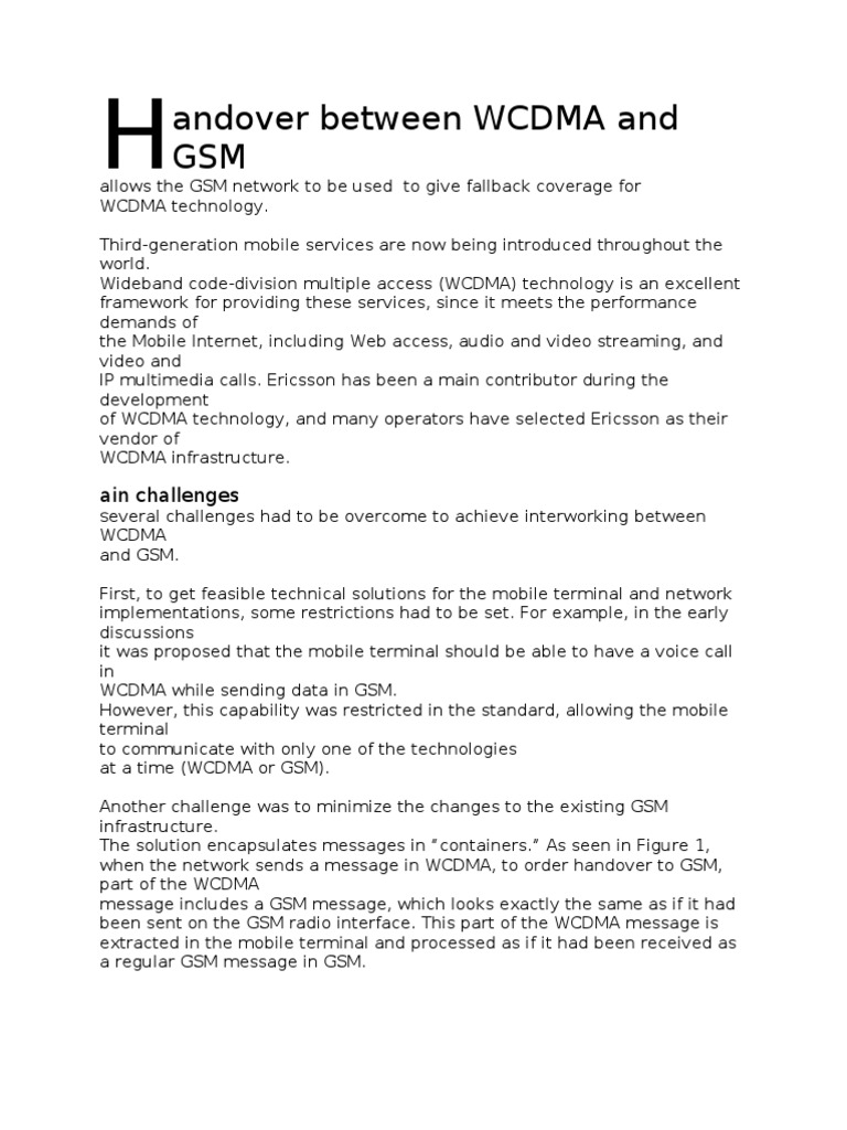 GSM & WCDMA Handover | PDF | Gsm | Ericsson