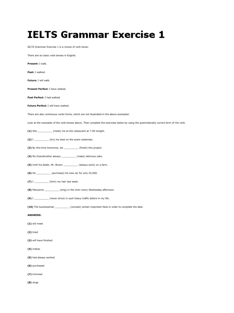 IELTS Grammar Exercise 1 | PDF
