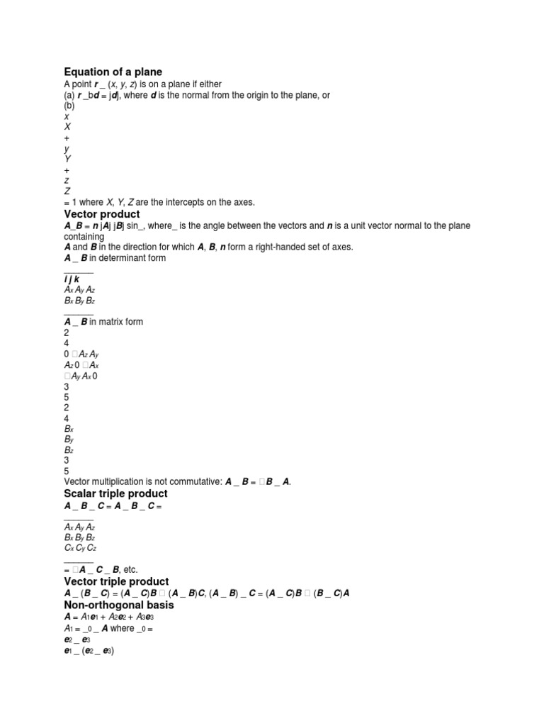 Vector and Plane Equations | PDF