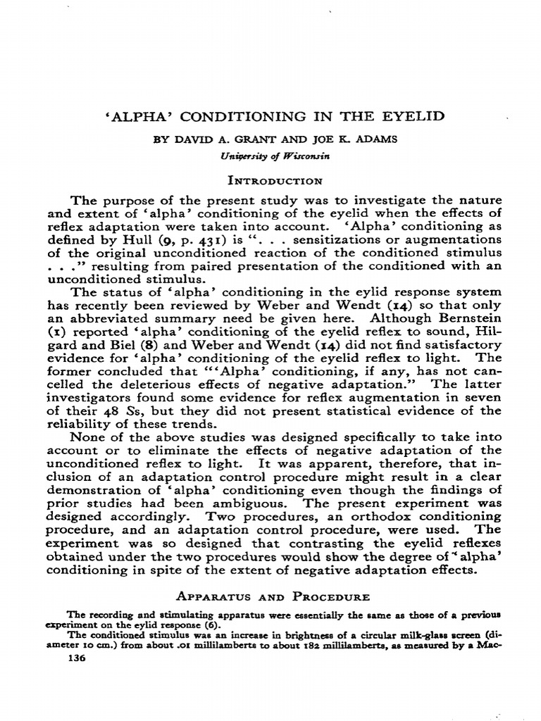 136-142 'Alpha' Conditioning in The Eyelid. | PDF | Classical ...
