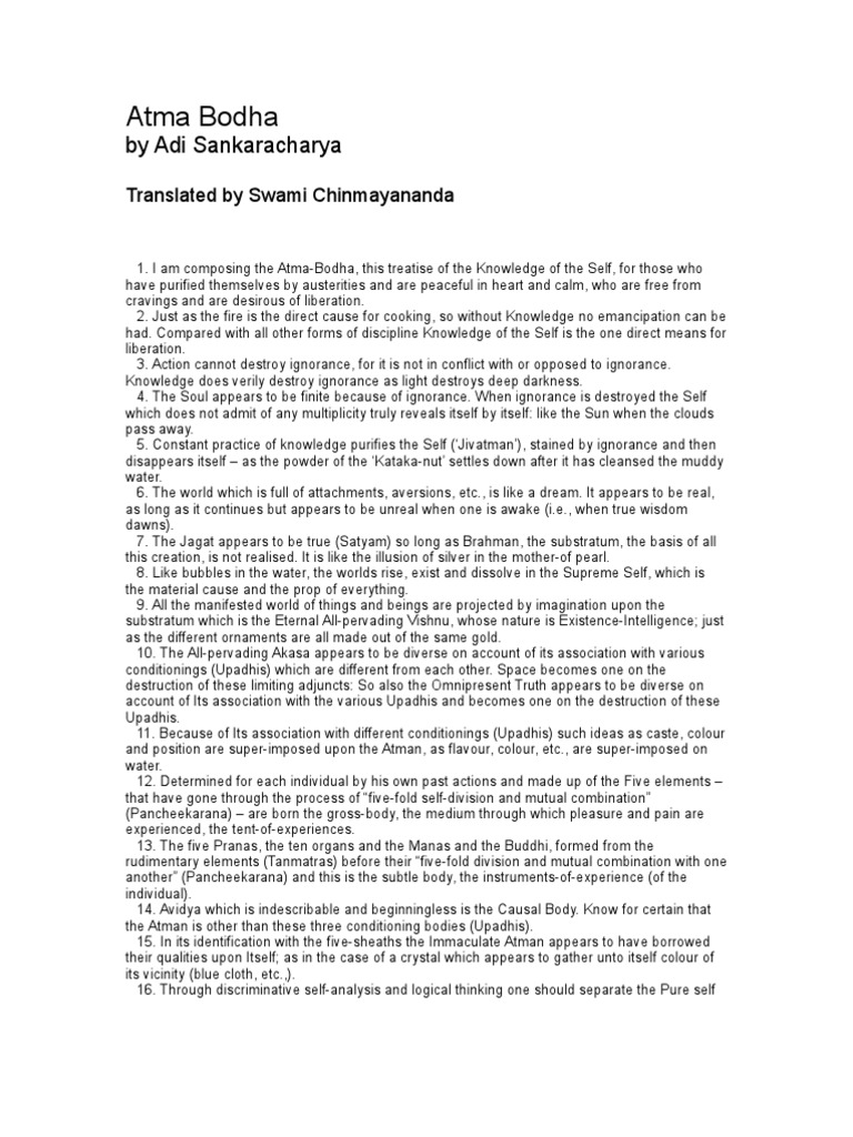 Atma Bodha: by Adi Sankaracharya | PDF | Brahman | Ātman (Hinduism)