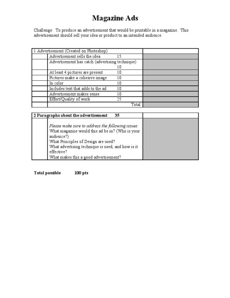 Magazine Ads Rubric | PDF