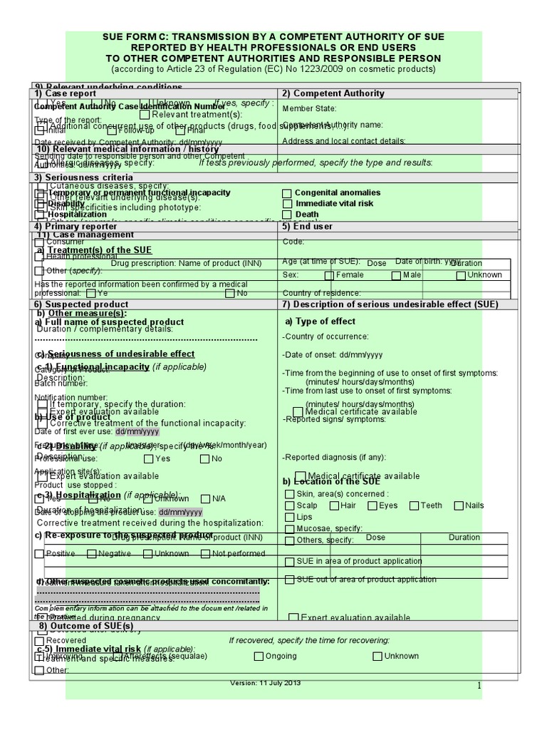 Sue Form C en | PDF | Epidemiology | Health Care