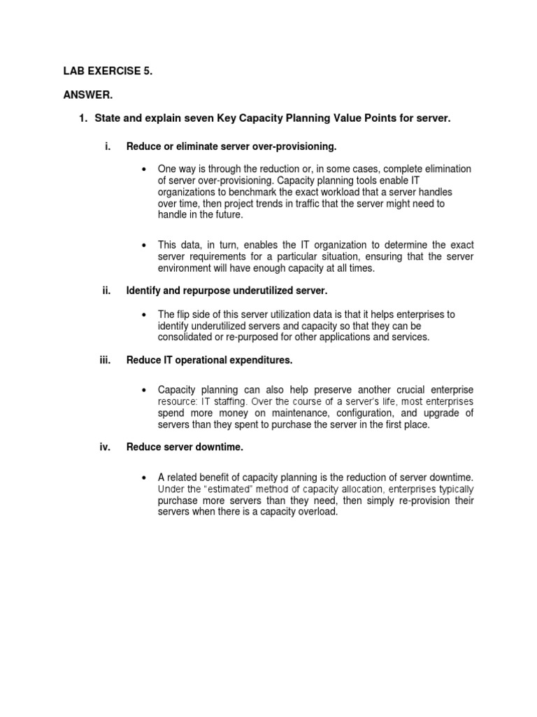 Lab Exercise 5. Answer. 1. State and Explain Seven Key Capacity ...