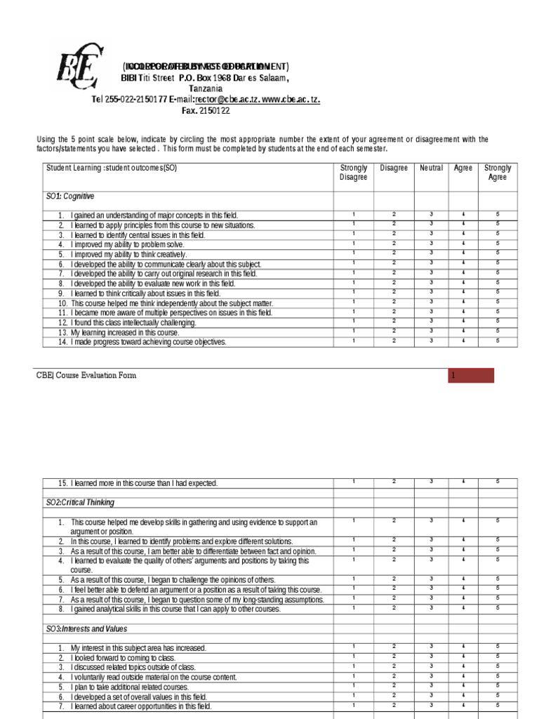 Evaluation Form Cbe 2 | PDF | Course Evaluation | Teachers