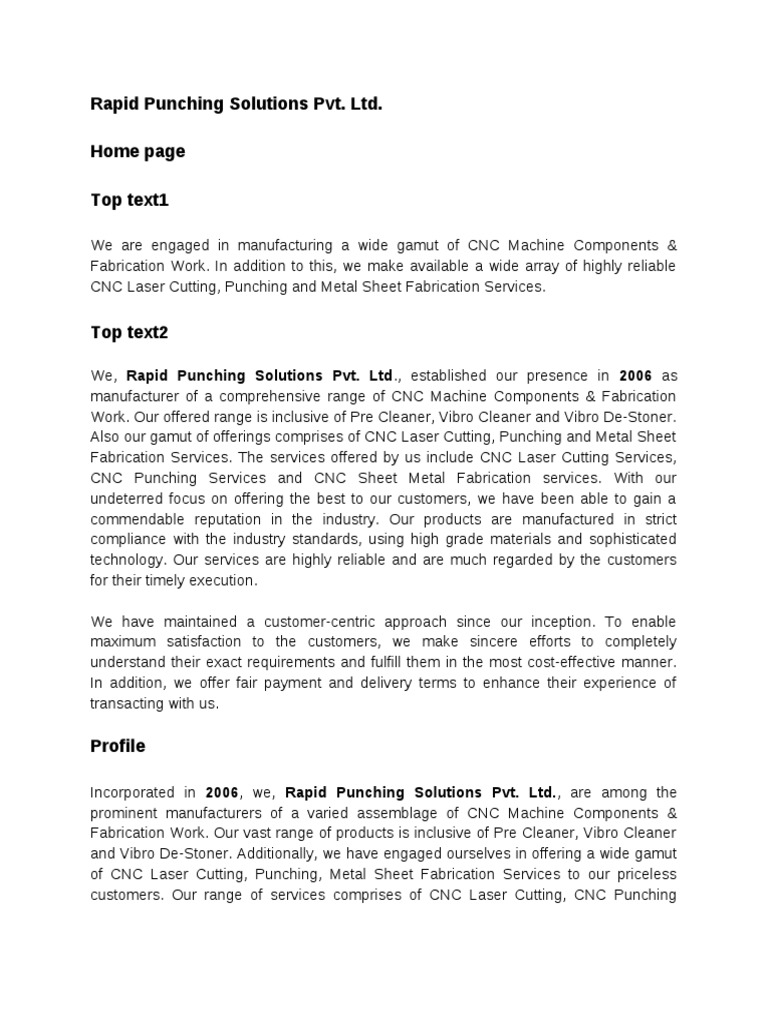 Rapid Punching Solutions Pvt. Ltd. Home Page Top Text1 | Download Free ...