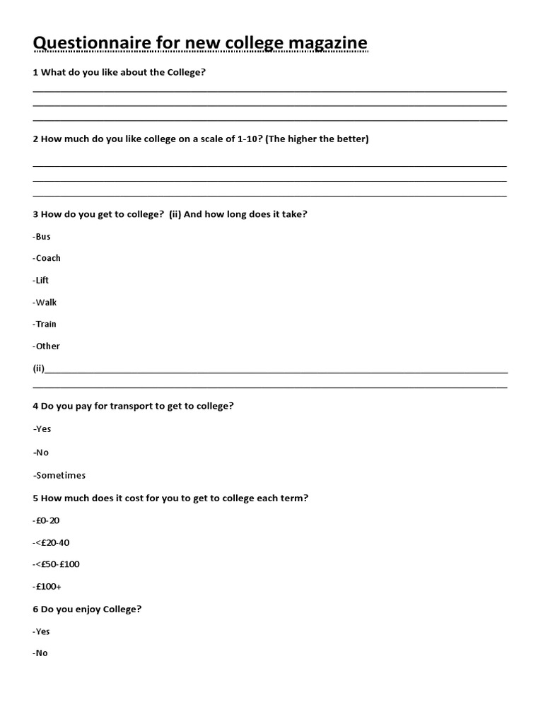 College Magazine Feedback Questionnaire | PDF