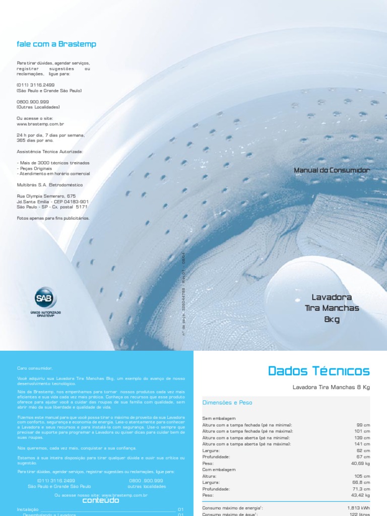 Manual Lavadora Eletronica Bwt08c | PDF | Roupas | Pressão
