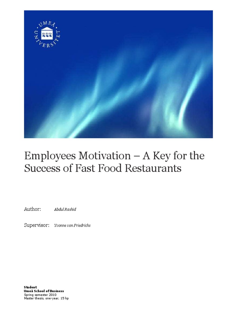 Employees Motivation - A Key For The Success of Fast Food Restaurants ...