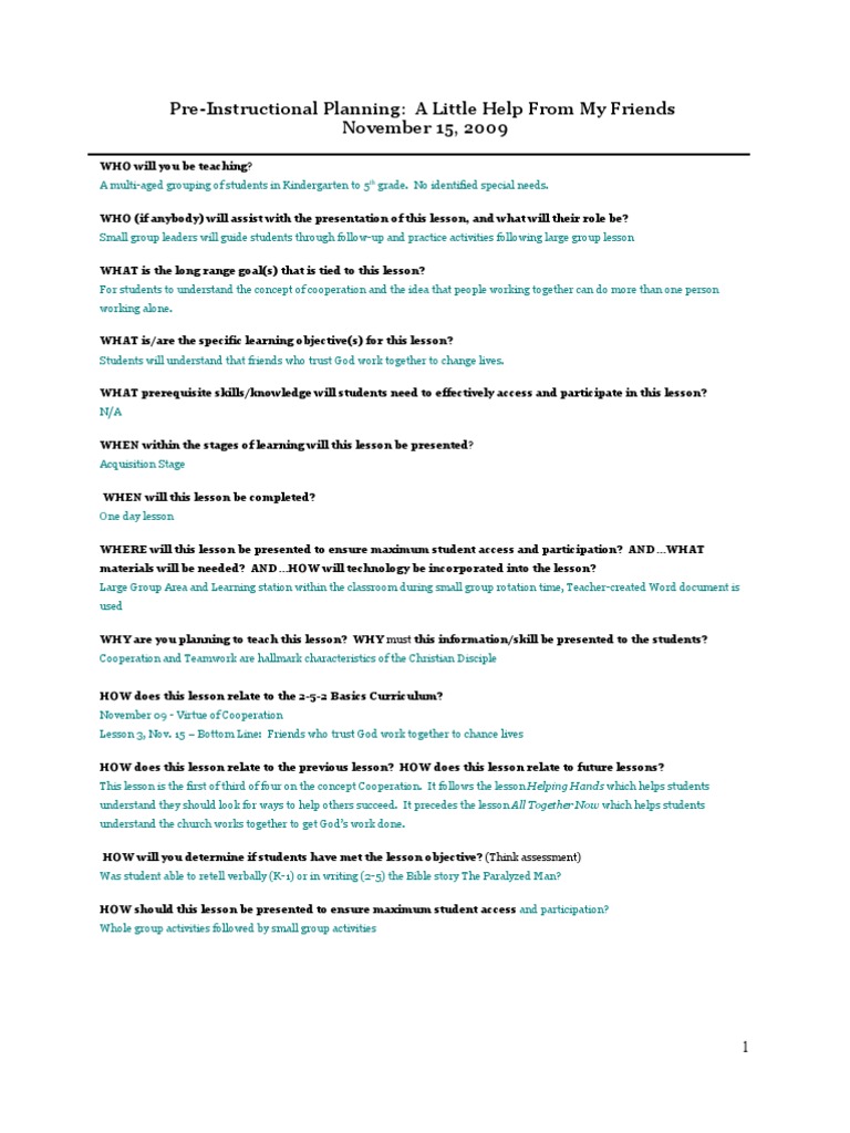 Teaching Cooperation Through Friendship | PDF | Students | Lesson Plan