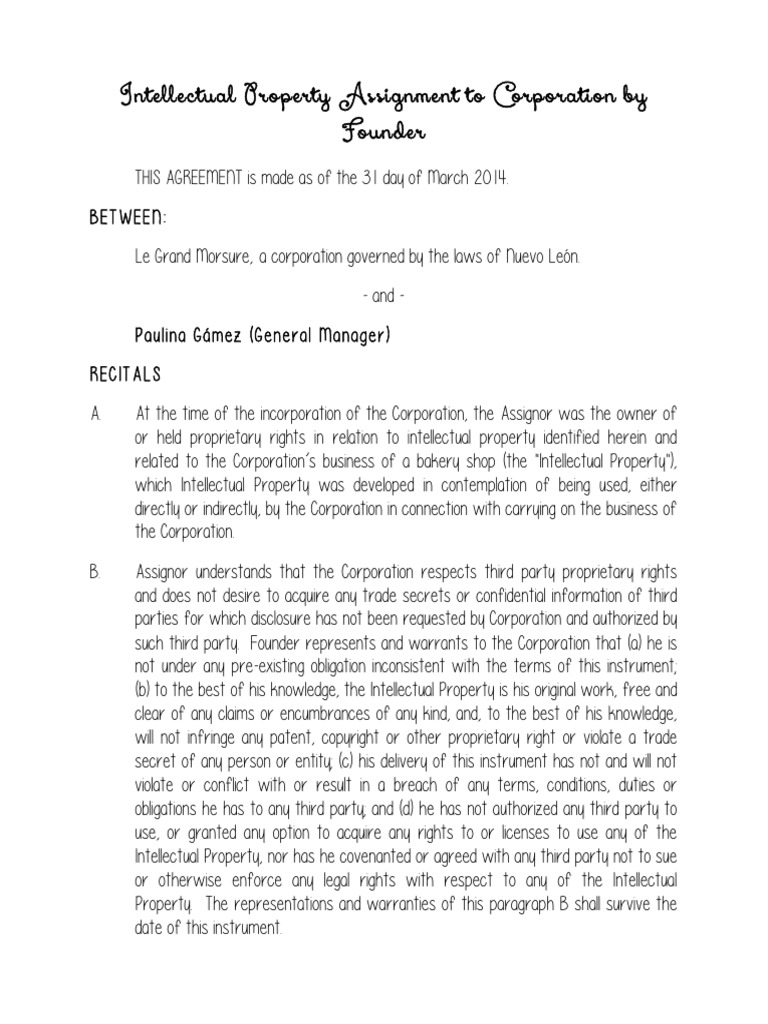 Intellectual Property Agreement | PDF | Intellectual Property ...