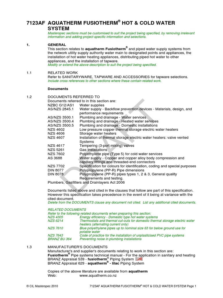 7123AF Aquatherm Fusiotherm Hot & Cold Water System 2010 | PDF | Water Heating | Pipe (Fluid ...