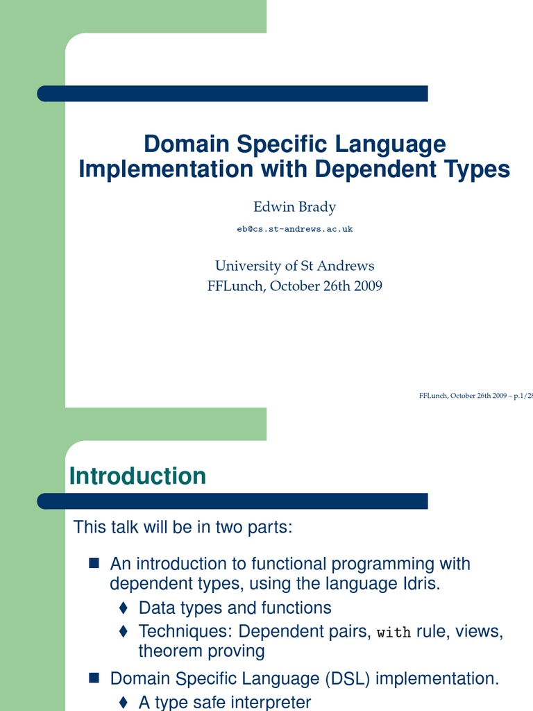 Domain Specific Language Implementation With Dependent Types Pdf