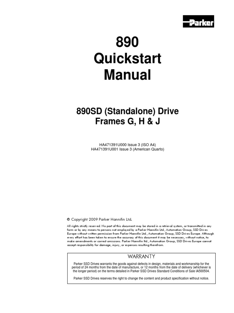 Parker SSD 890 Quick Start Frames G H J | PDF | Electric Motor | Mains ...