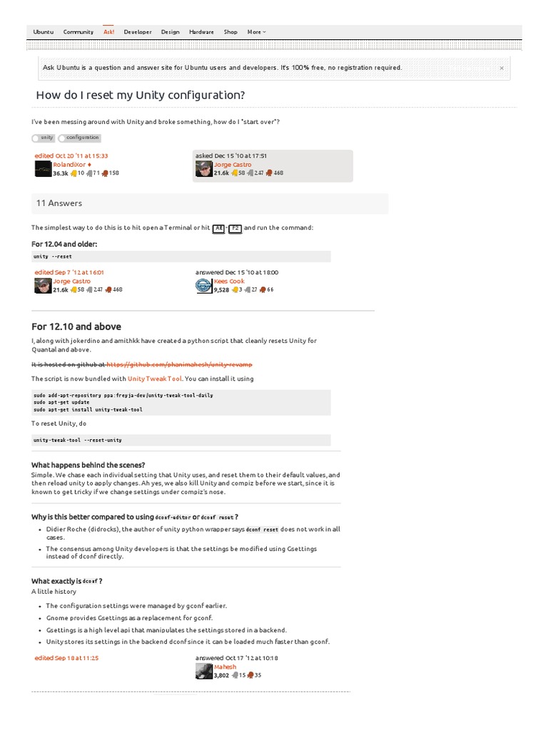 How Do I Reset My Unity Configuration - Ask Ubuntu | Download Free PDF | Free Software Projects ...