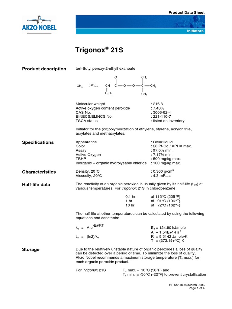 Trigonox 21S | PDF | Polymerization | Chemistry