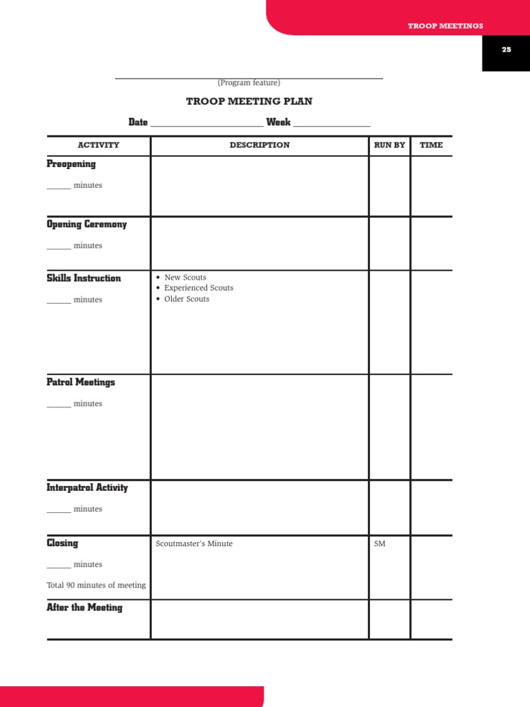 BSA Troop Meeting Plan - Tips For Effective Troop Meetings - SM ...