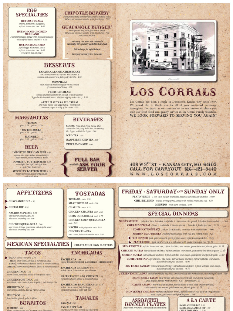 Los Corrals Menu Overview | PDF | Burrito | Taco