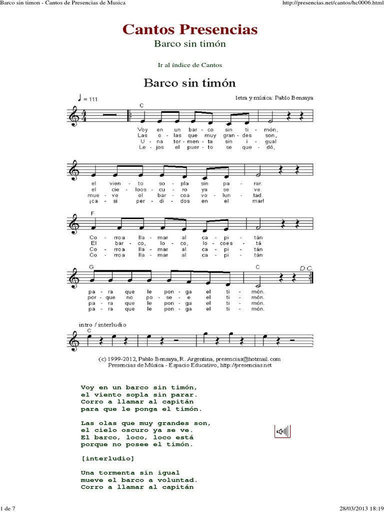 Barco Sin Timon - Cantos de Presencias de Musica | PDF | Notación ...