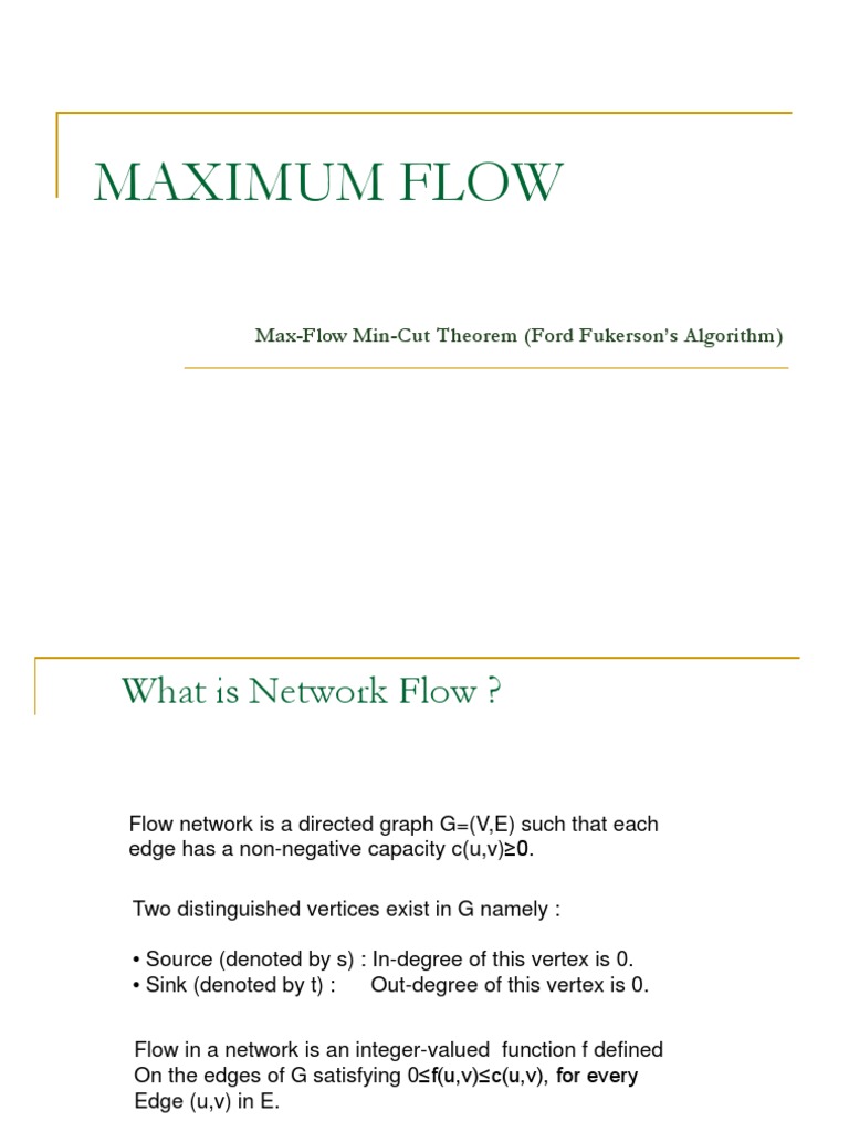 Maximum Flow: Max-Flow Min-Cut Theorem (Ford Fukerson's Algorithm) | PDF | Theoretical Computer ...