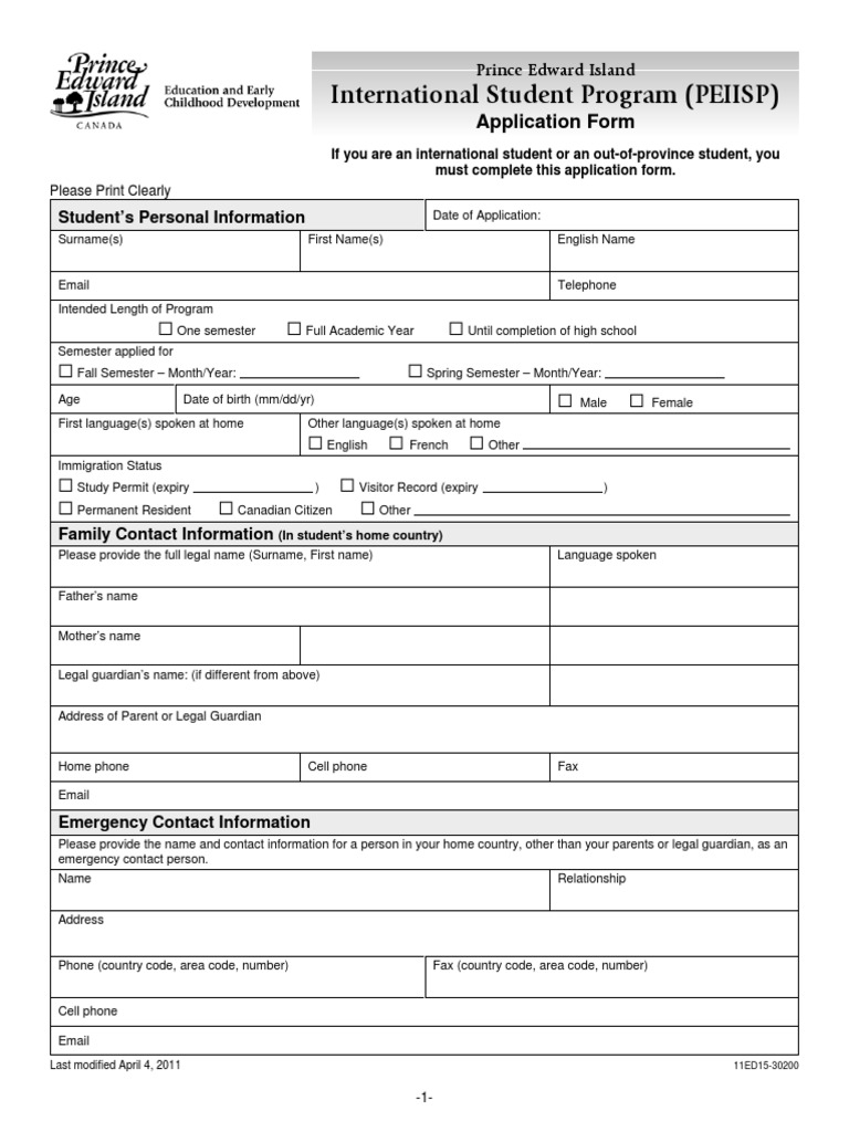 PEI International Student Program Application Form PDF | PDF | Tuition ...