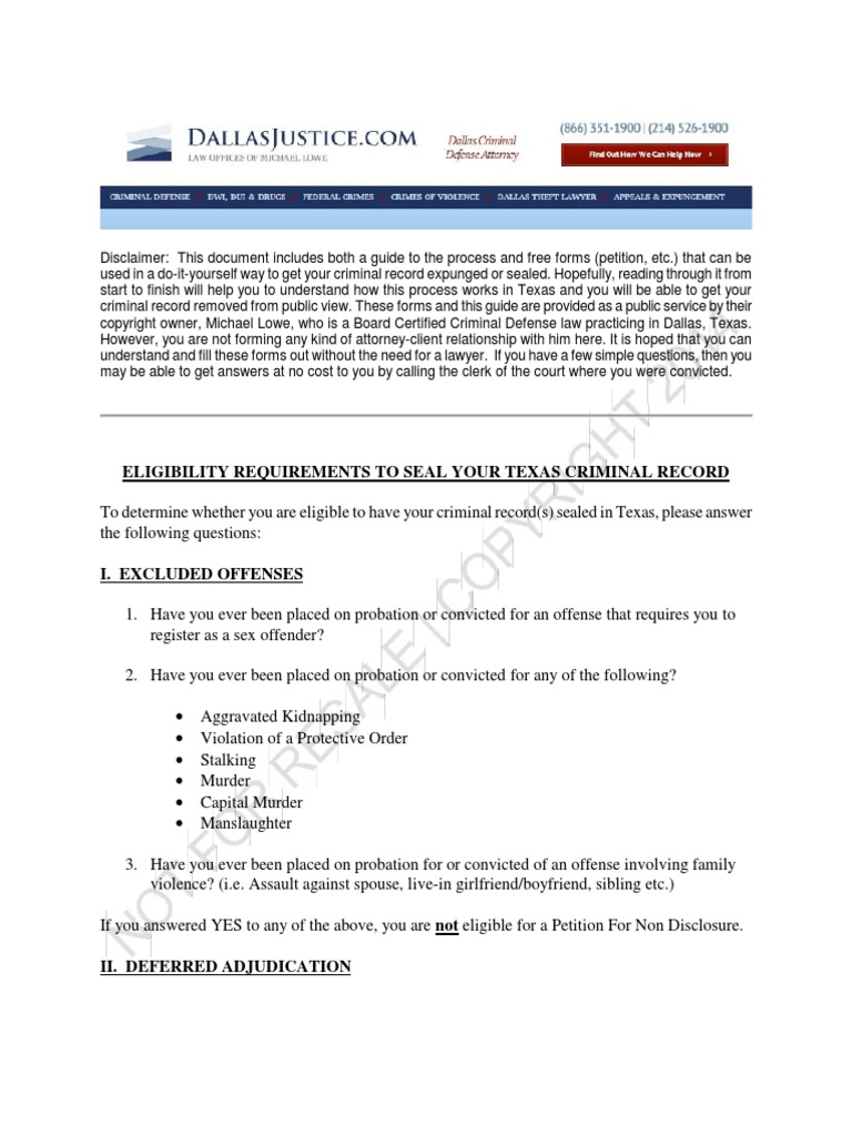 Free Guide and Forms To Seal Your Texas Criminal Record (Nondisclosure ...