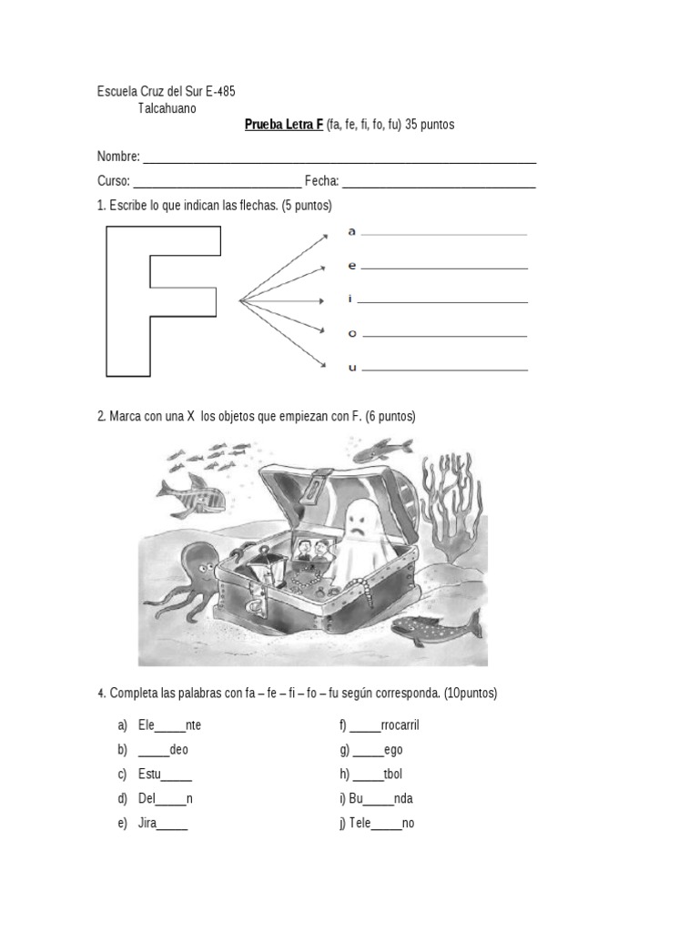 Prueba 1° Letra F | PDF
