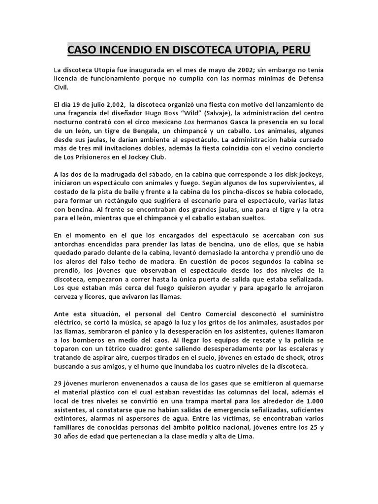 AAAA Incendio en Discoteca Utopía, Lima Perú | PDF | Homicidio ...