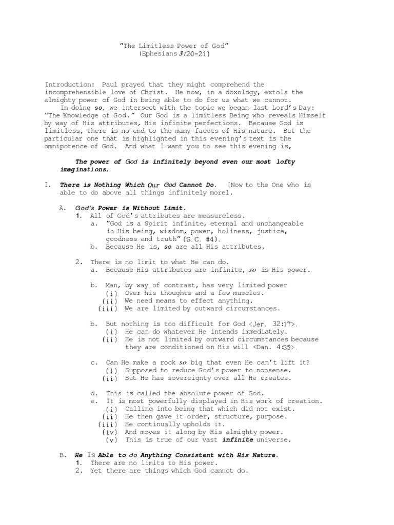 The Limitless Power of God | PDF | Omnipotence | God