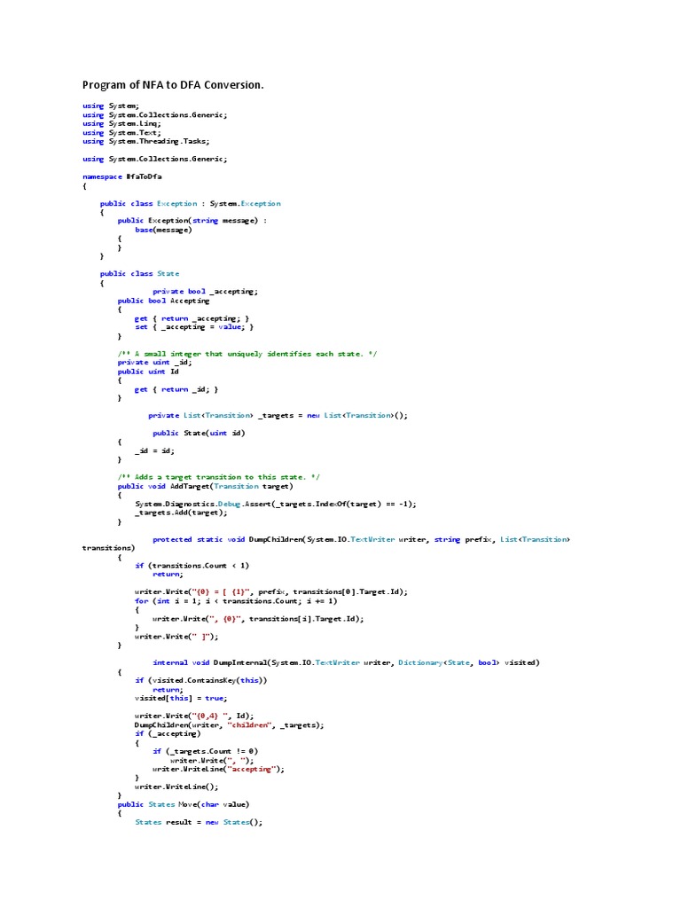 Program of NFA To DFA Conversion Program | PDF | C Sharp (Programming Language) | Computer Science