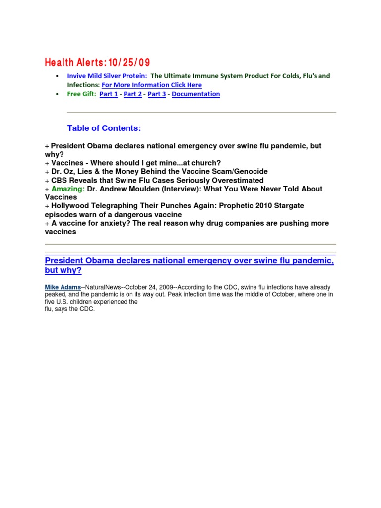 Health Alerts (10 25 2009) | PDF | 2009 Flu Pandemic | Influenza