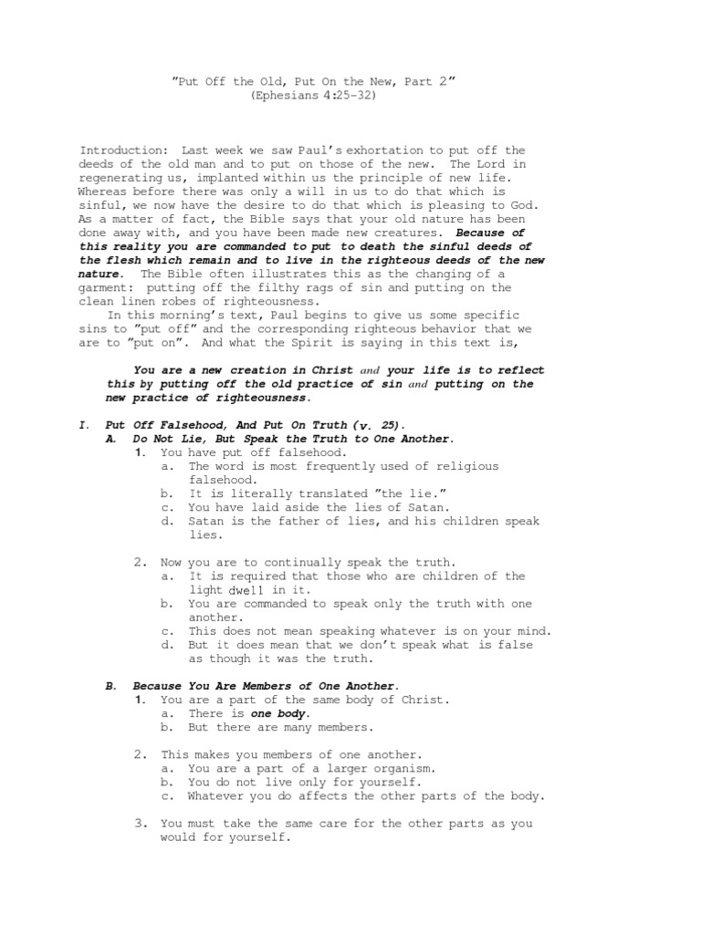 Put Off The Old, Put On The New, Part 2 | PDF | Anger | Righteousness