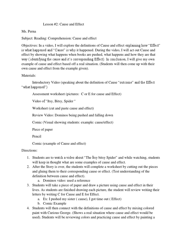 Lesson Plan 2 Cause and Effect | PDF | Causality | Color