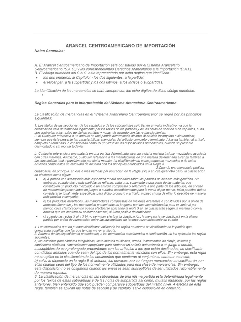 Reglas del Arancel Centroamericano | PDF | Arancel | Al por menor