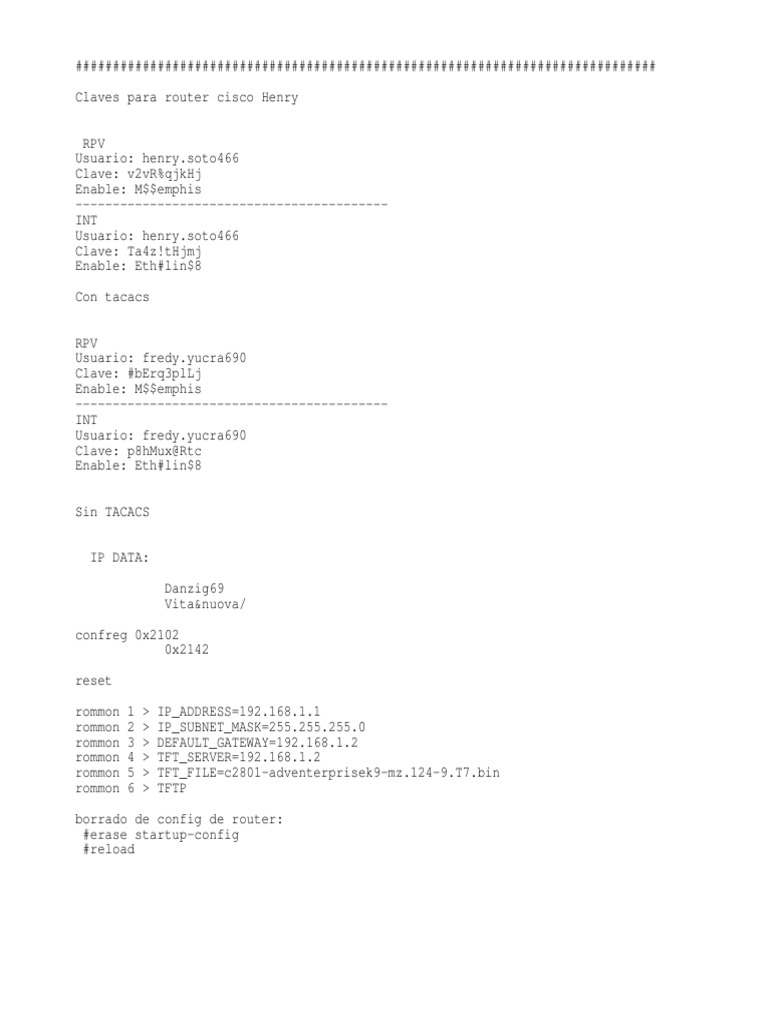 Comandos Especiales para Configuracion de Routers | PDF | Enrutador (Computación) | Red de ...