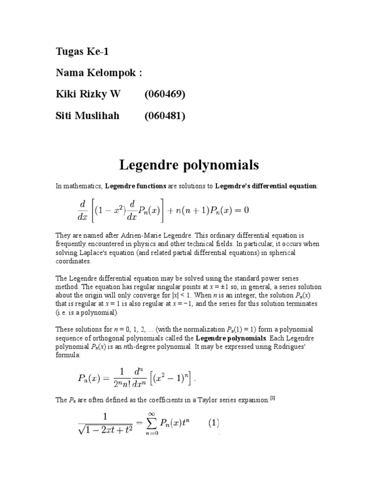 TUGAS Legendre Polynomials | PDF | Functions And Mappings | Complex Analysis