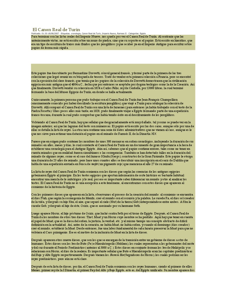 El Canon Real de Turín | PDF | Horus | Antiguo Egipto