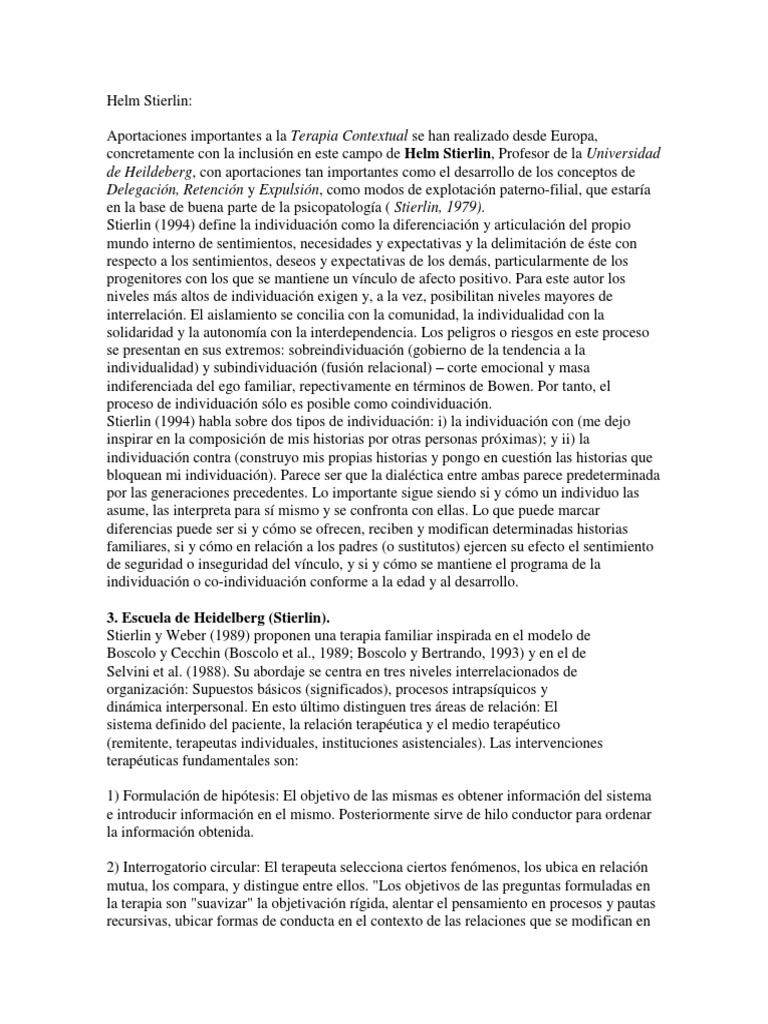 Aportaciones de Helm Stierlin a la Terapia Contextual | PDF | Conceptos ...