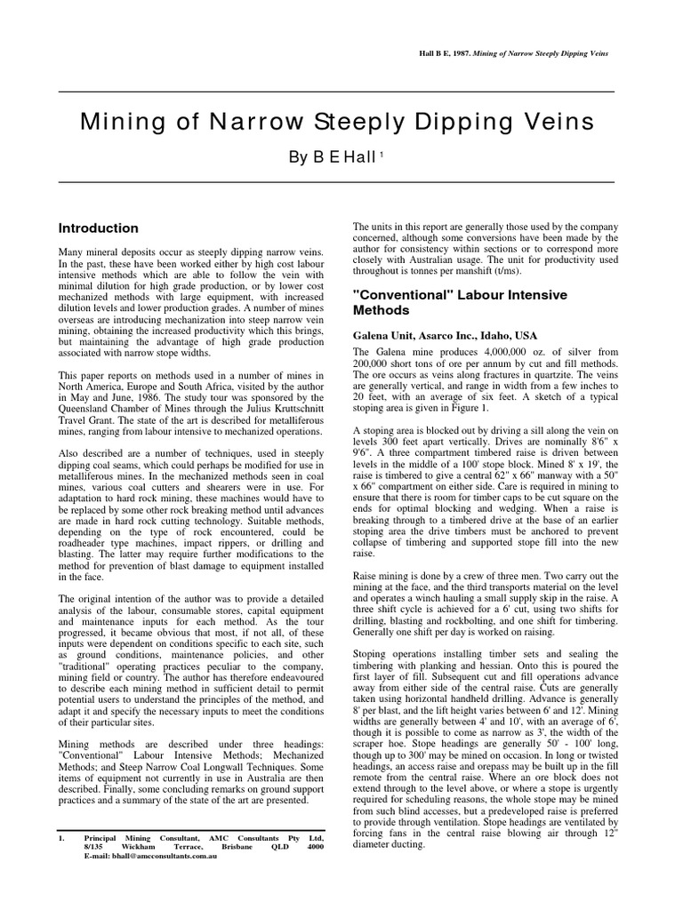 Mining of Narrow Steeply Dipping Veins | PDF | Coal Mining | Mining