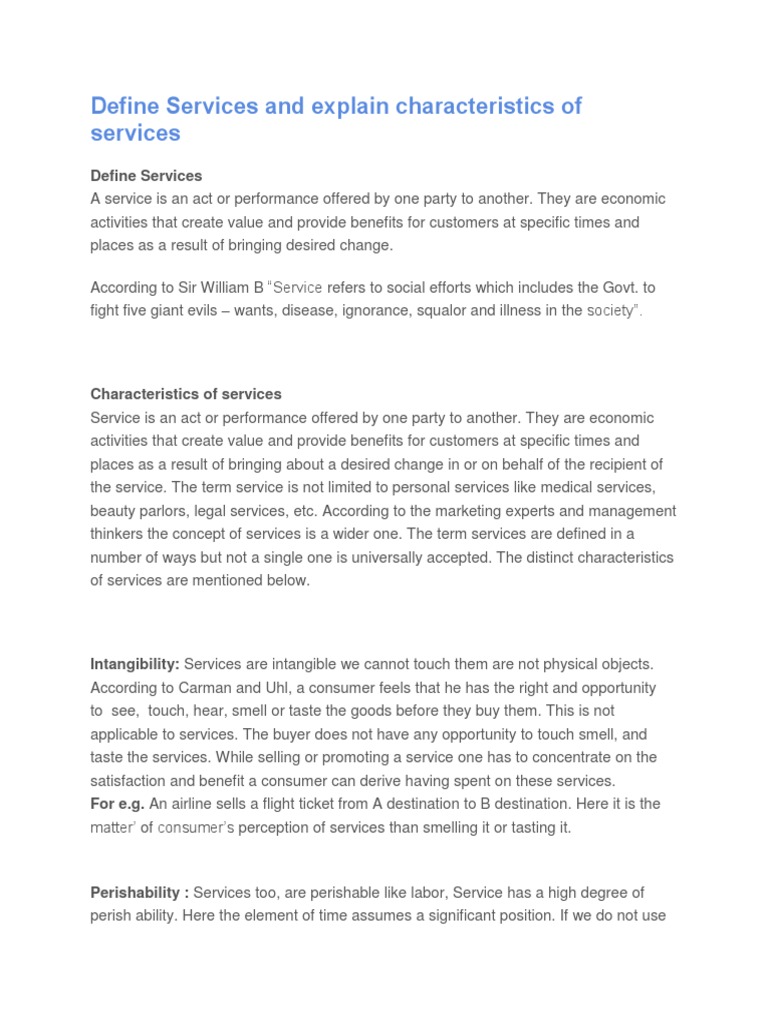 Defining Services and Their Characteristics | PDF | Goods | Economics
