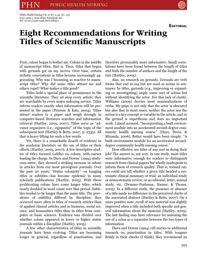 Eight Recommendations for Writing Titles of Scientific Manuscripts ...