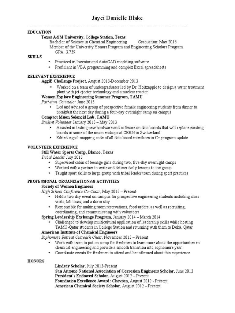 Jayci Blake Resume | PDF | Engineering | Science And Technology