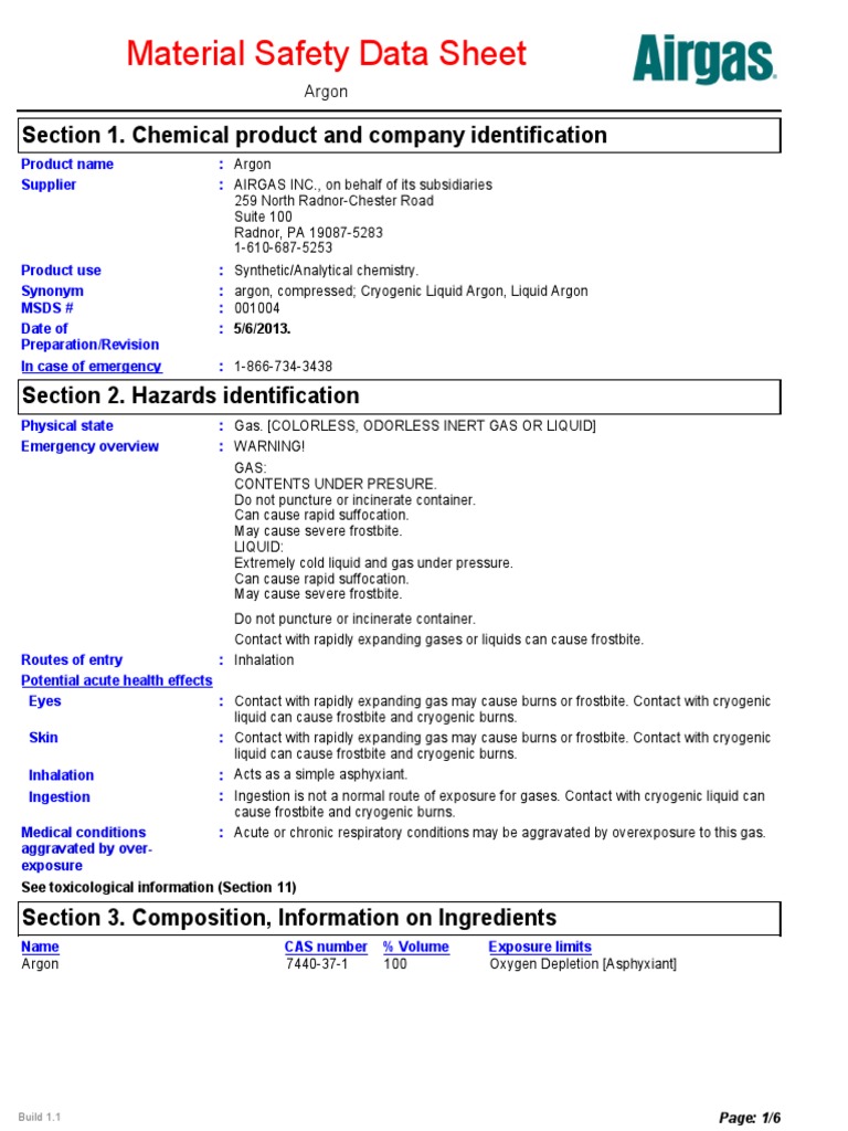 Msds Argon | PDF