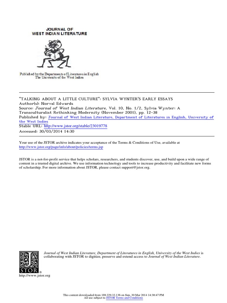 Norval Edwards, "'Talking About A Little Culture': Sylvia Wynter's ...