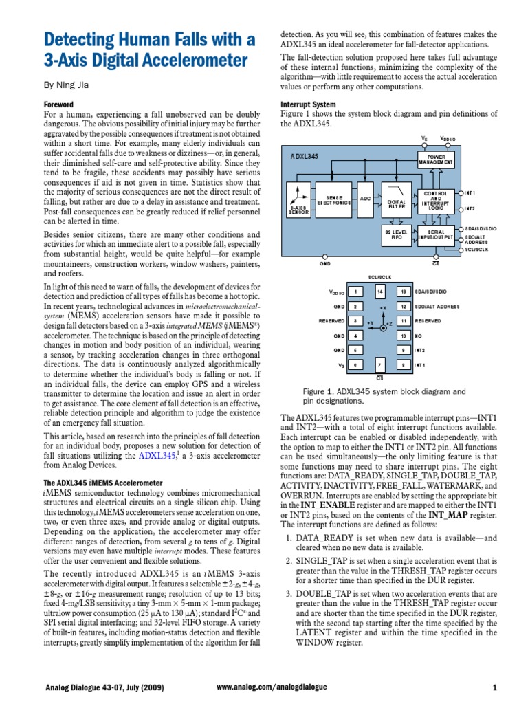 Fall Detecttion With Accelerometer ADXL345 From Analog Devices. | PDF ...